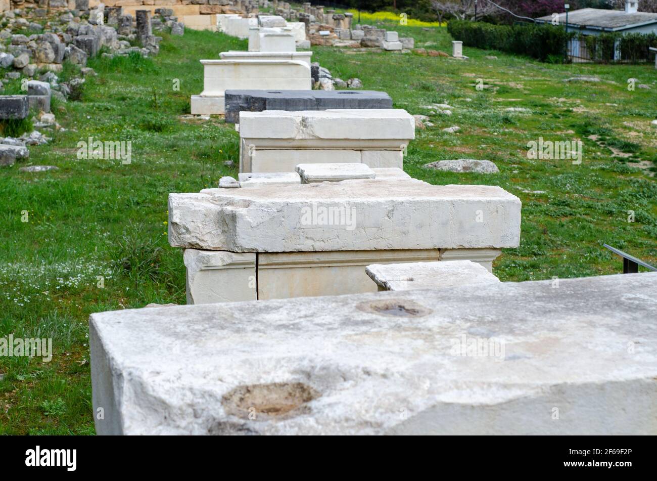 Statue base,Amphiaraeia and Roman Games. Pedestal up view Stock Photo ...