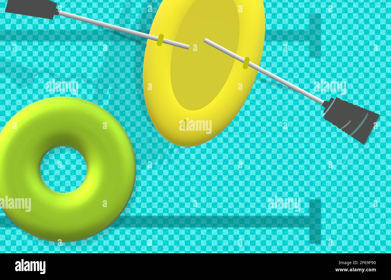 SUMMER SCENE. POOL. Inflatable mattress and boat, classic FLOAT in the ...