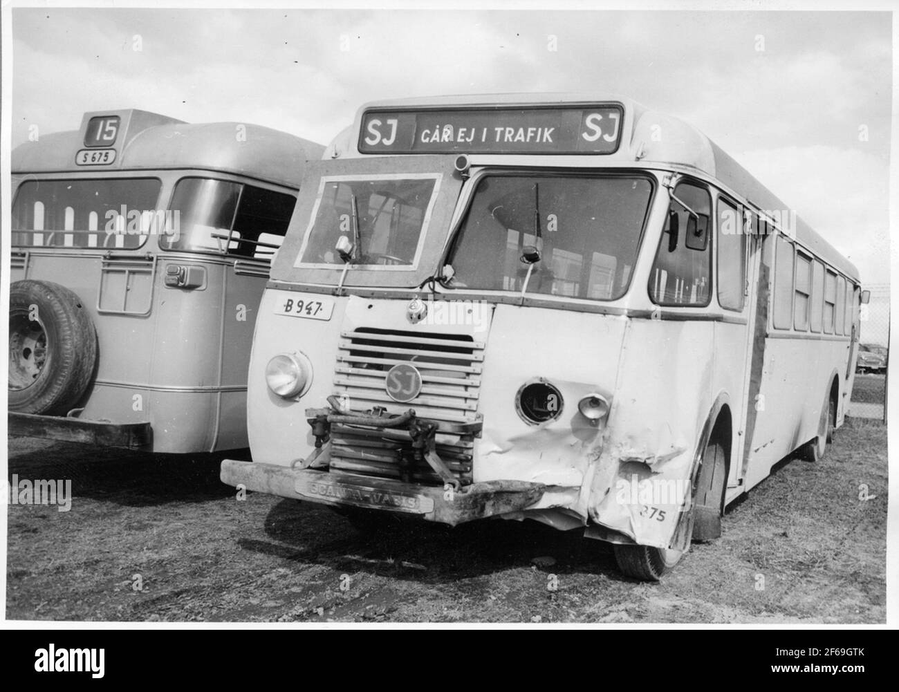 Crash damaged Scania-Vabis B63's "Bulldog". The state's railways, SJ ...