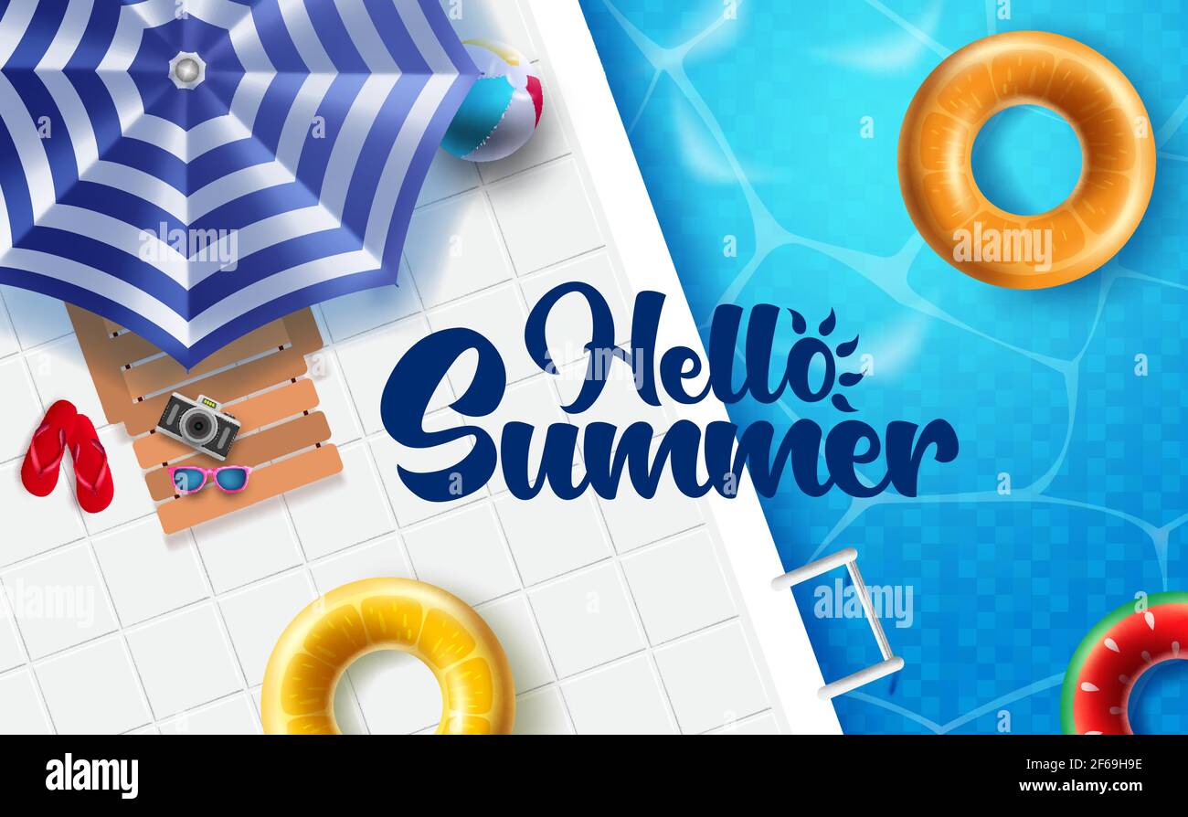 Hello summer vector banner design. Hello summer text with umbrella ...