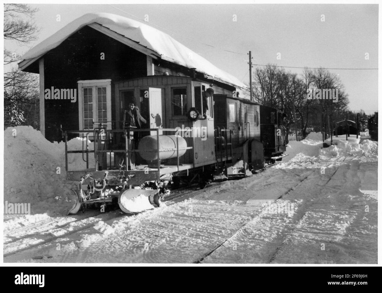 Winter image from Ankarsrum's railway area. Snow removal train with ...