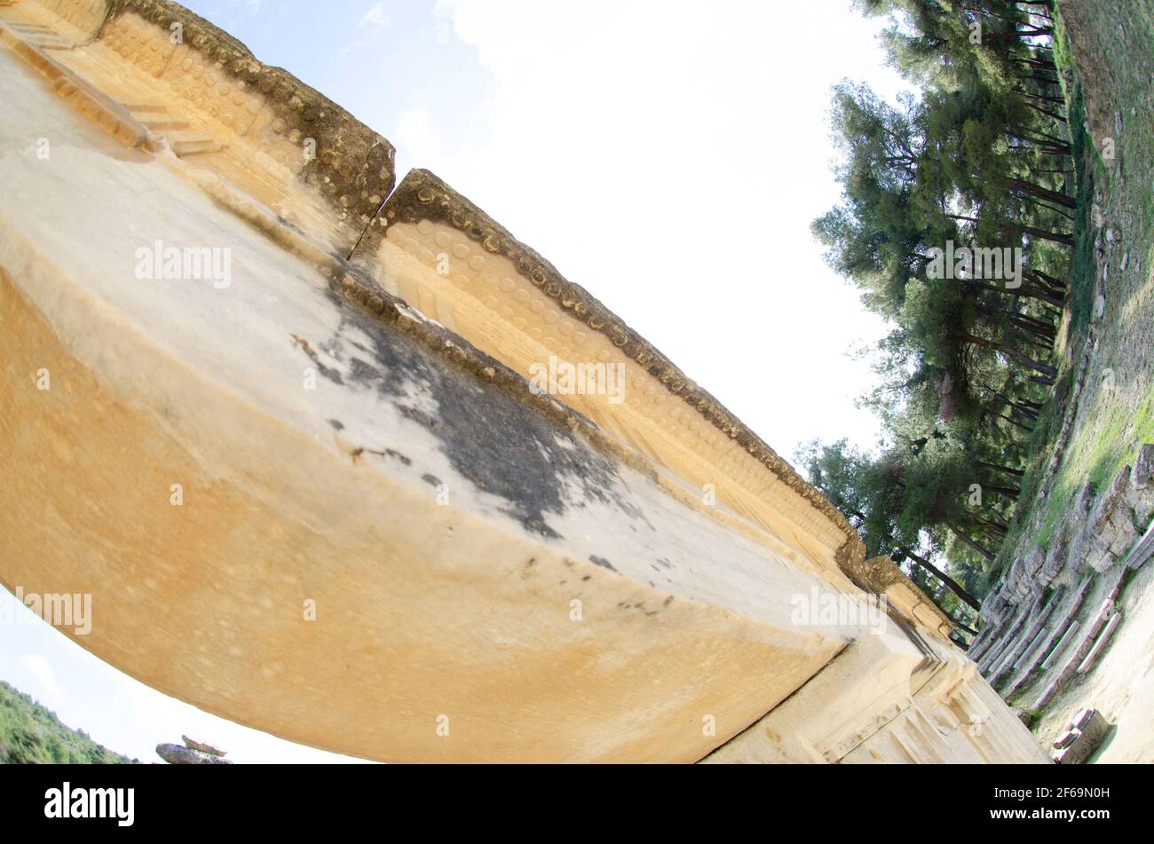 The theatre of the Amphiareion oropos Greece,Close up column marble of ...