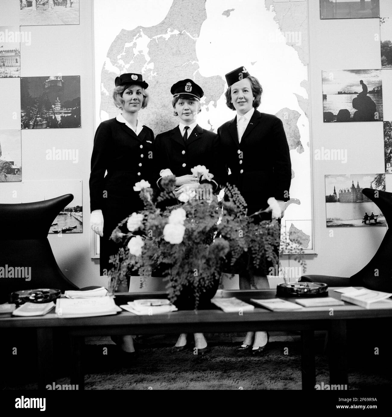 Hostesses at Danish State Banner Exhibition at the Central Station. Two ...