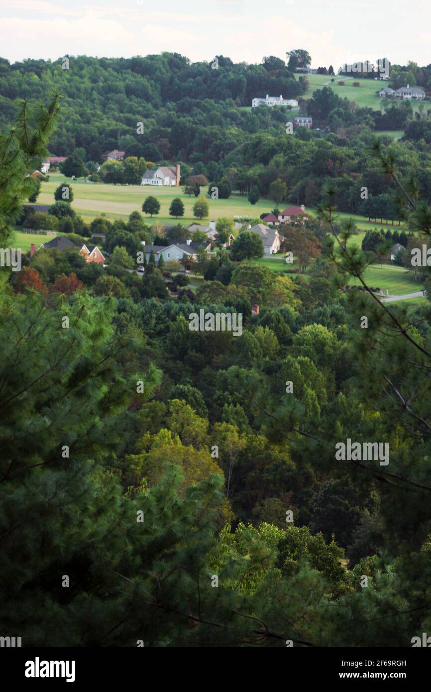 Large, new houses in rural Virginia, USA. Summer landscape in the Blue ...