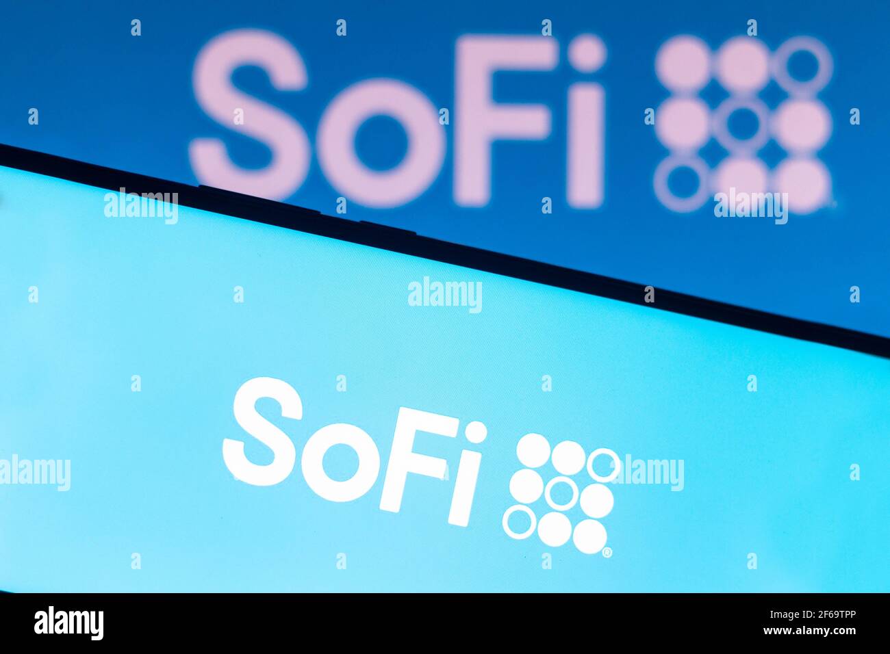 In this photo illustration the Social Finance (SoFi) logo is seen ...