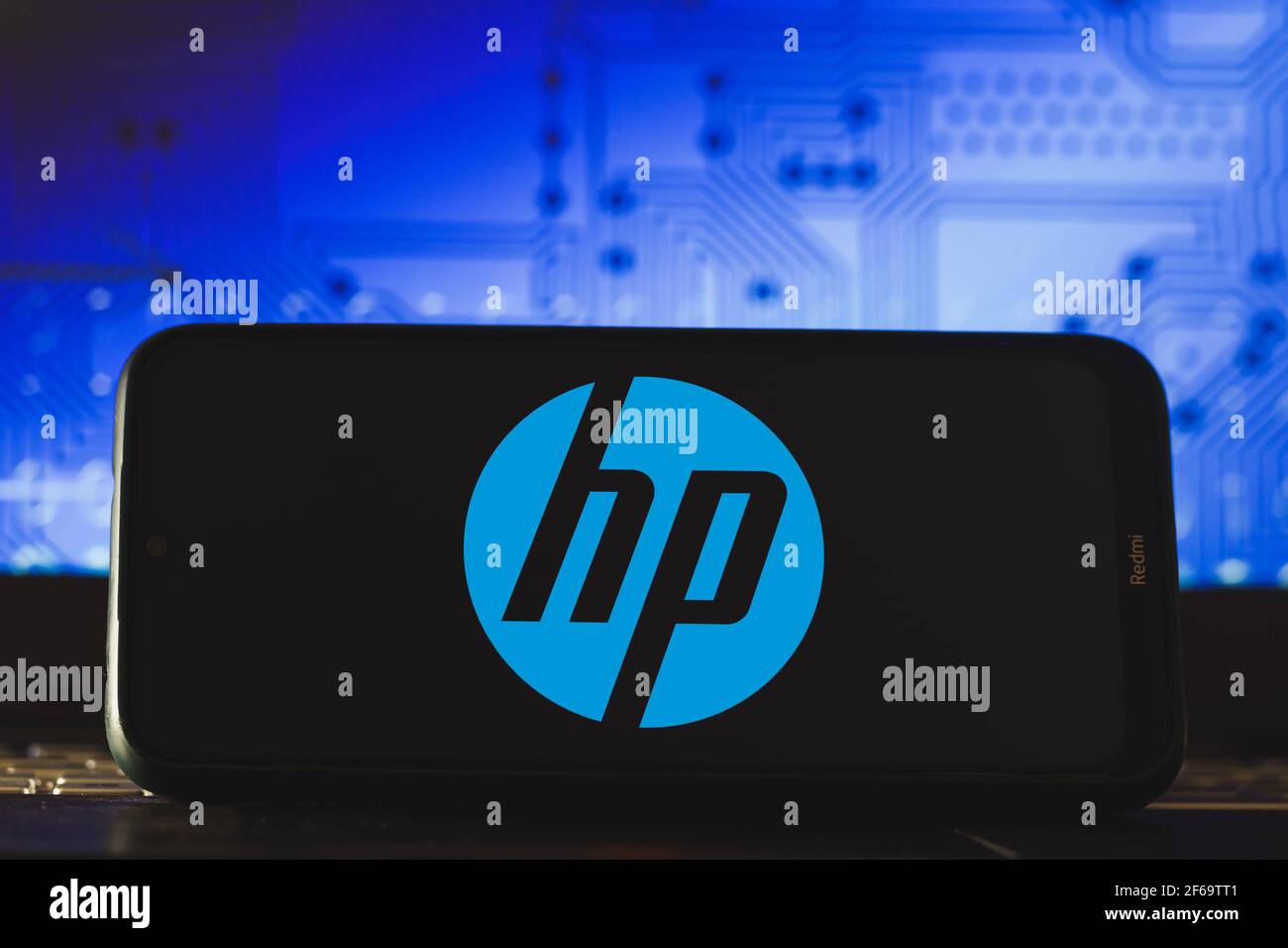 In this photo illustration a Hewlett-Packard Company (HP) logo seen ...