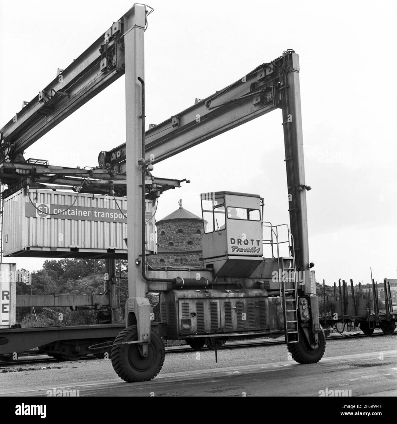 Gothenburg North, Container terminal. Skansen lion glimpse in the ...