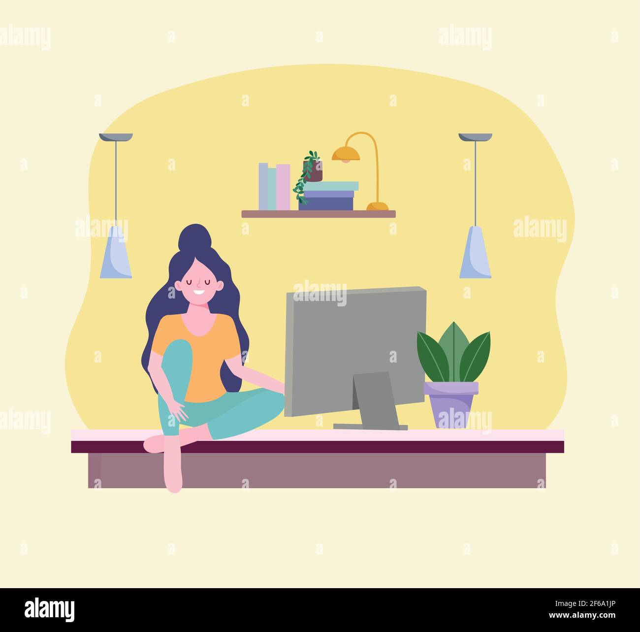 girl with computer at home Stock Vector Image & Art - Alamy