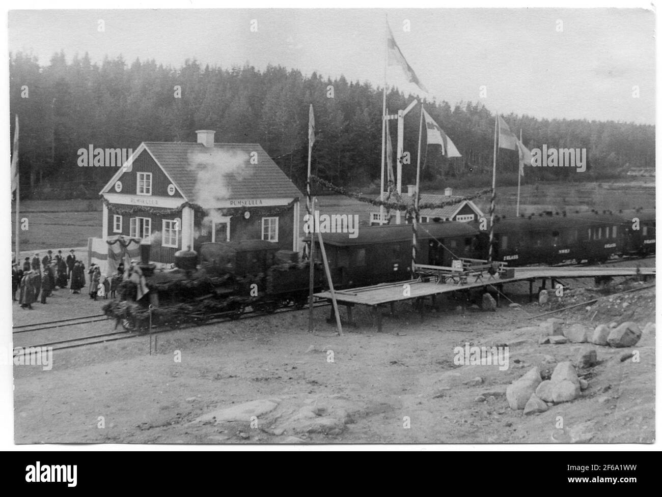 The inauguration train at Roomskulla station. Norsholm Västervik ...