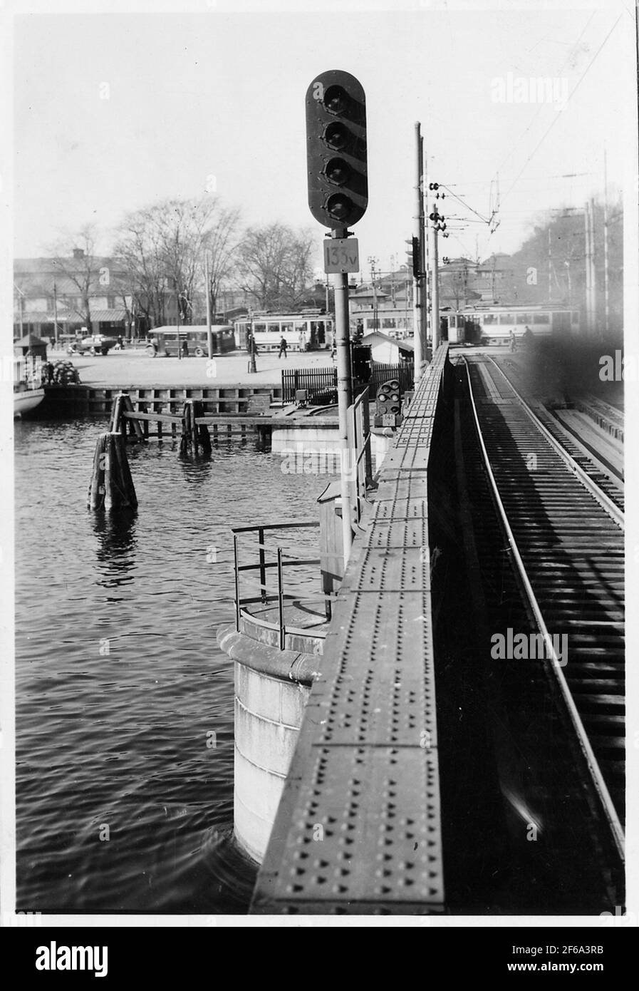 Signals at railway bridge Stock Photo - Alamy