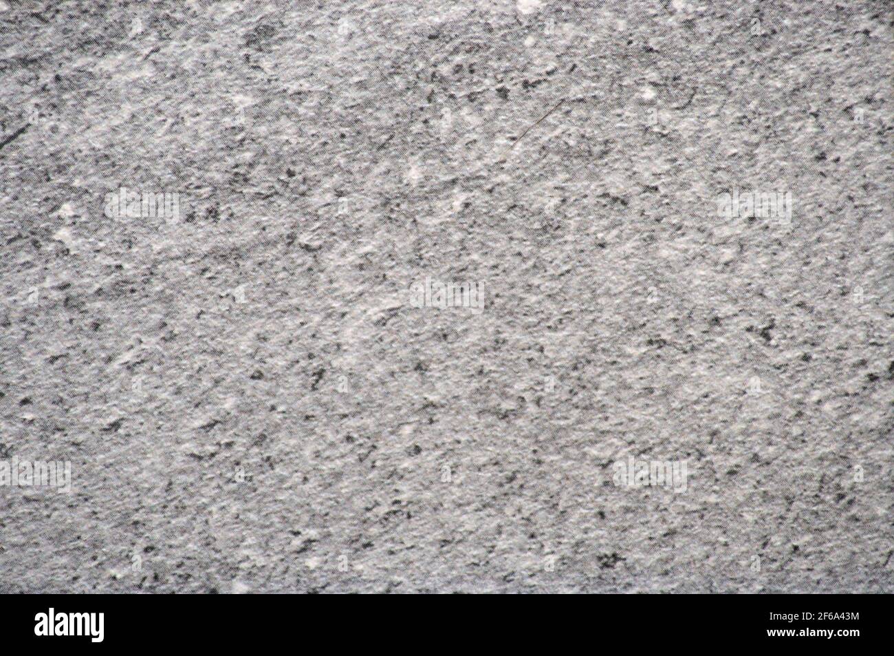 The flat surface of a roughly worked light gray stone with small black ...
