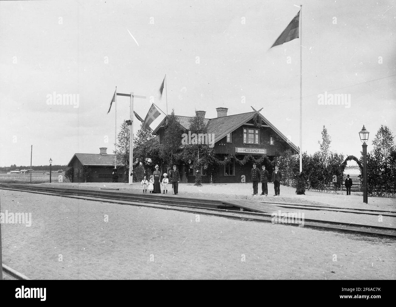 Hedesunda station ornate in connection with the Banan's inauguration ...
