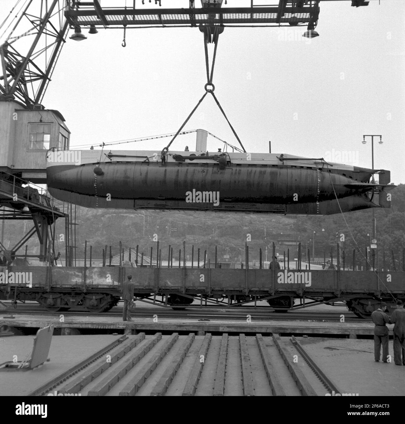 The U-boat Spig is transported to freight wagon Stock Photo - Alamy