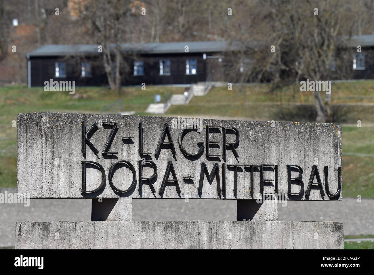 Nordhausen, Germany. 30th Mar, 2021. A reconstructed wooden barrack ...