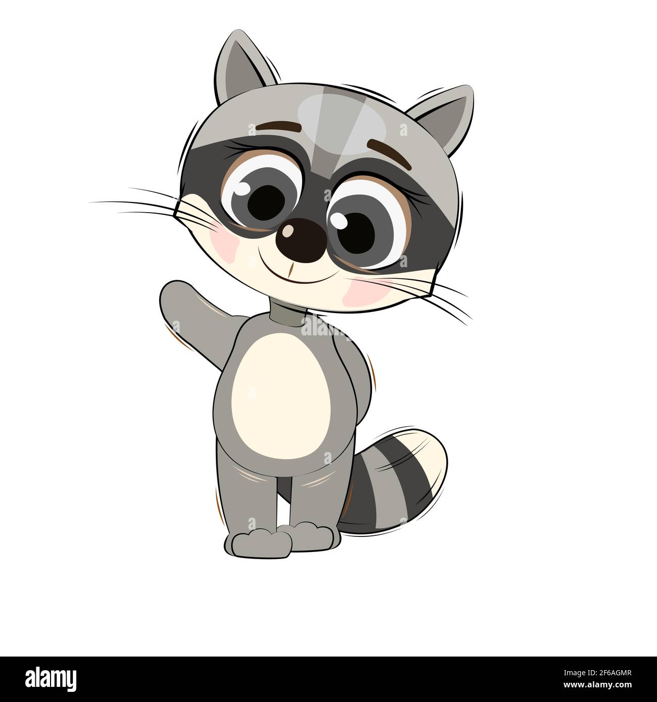 Little raccoon cub. Isolated object on a white background. Cheerful ...