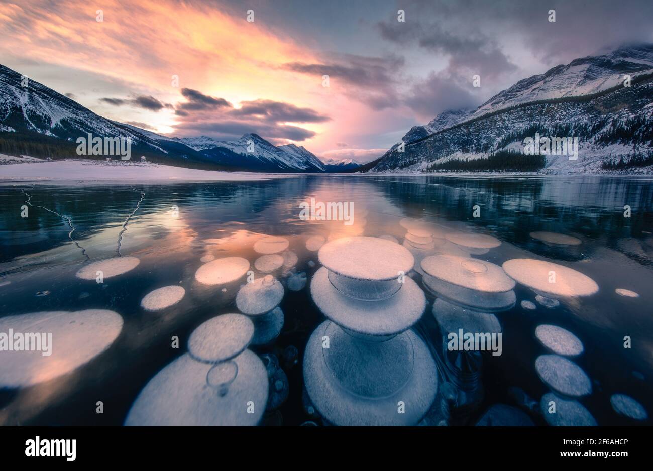 Surface of winter ice on Spray Lake in Alberta, Canada Stock Photo - Alamy
