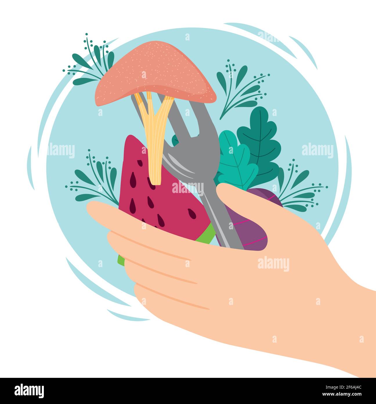 healthy food fork in hand Stock Vector Image & Art - Alamy