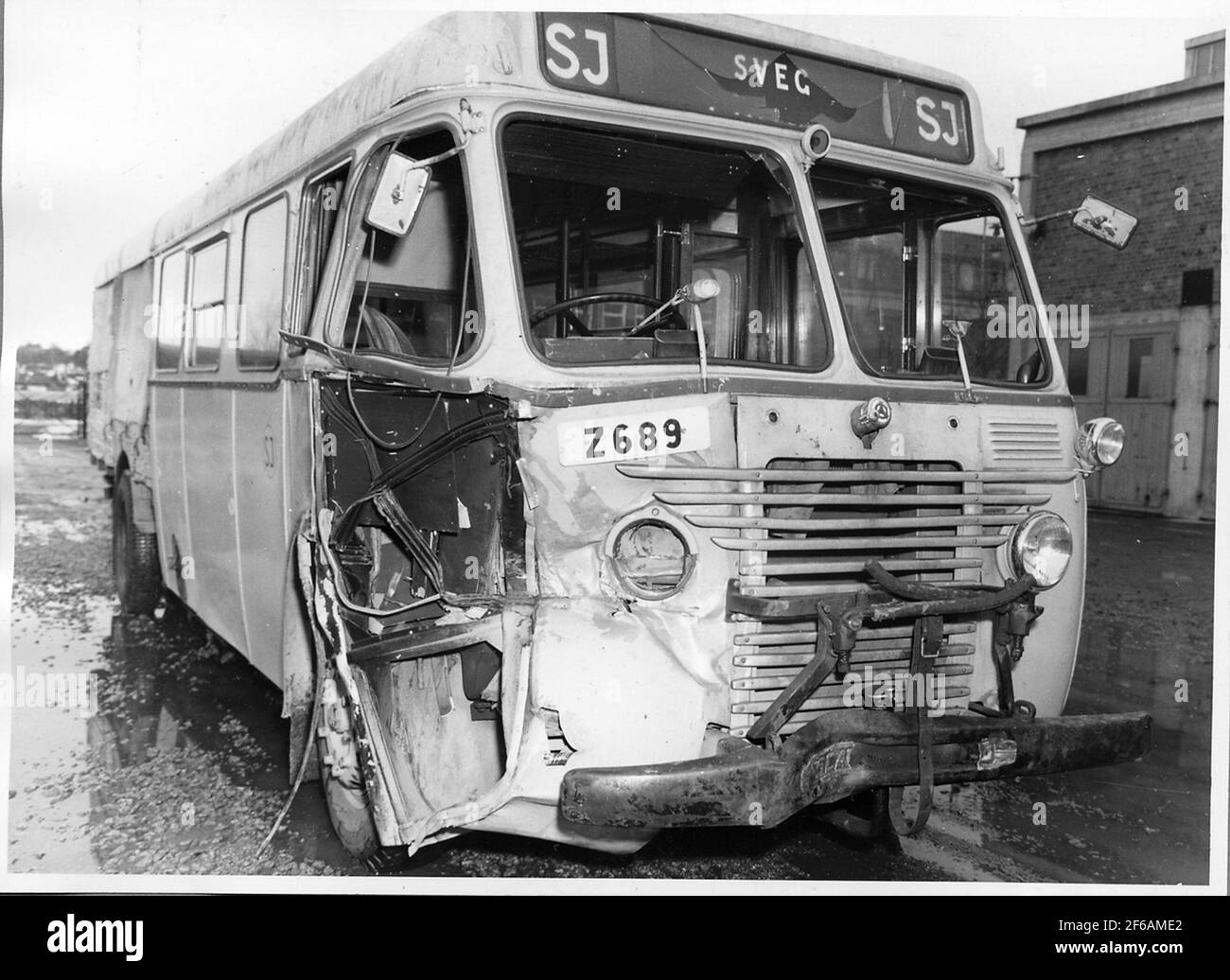 Crash damaged Scania-Vabis 2B21. The state's railways, SJ bus in 1893 ...
