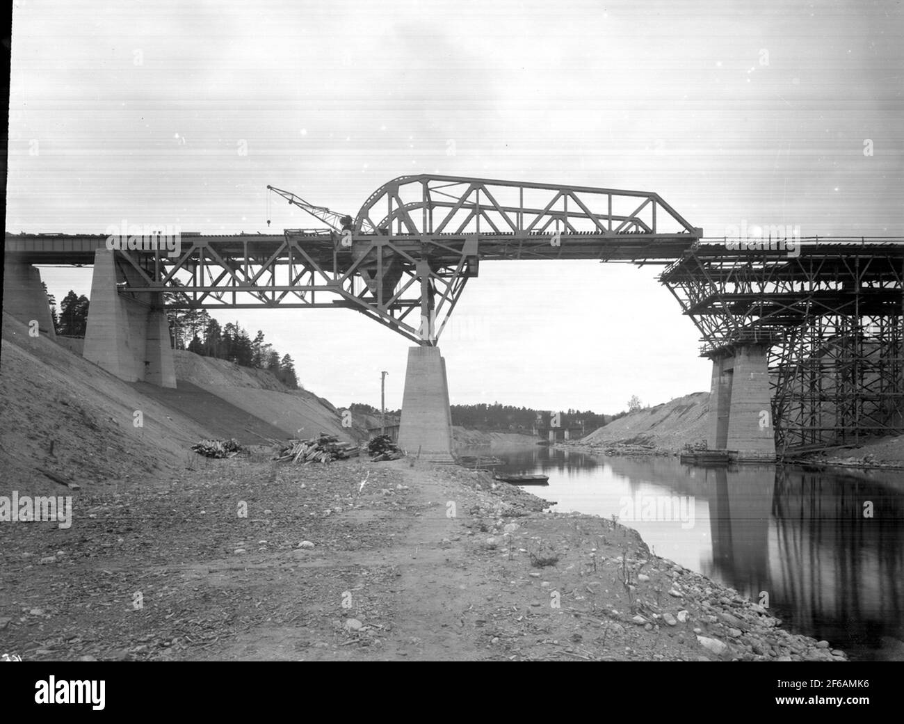 Södertälje channel. Total view with old swing bridge in the background ...