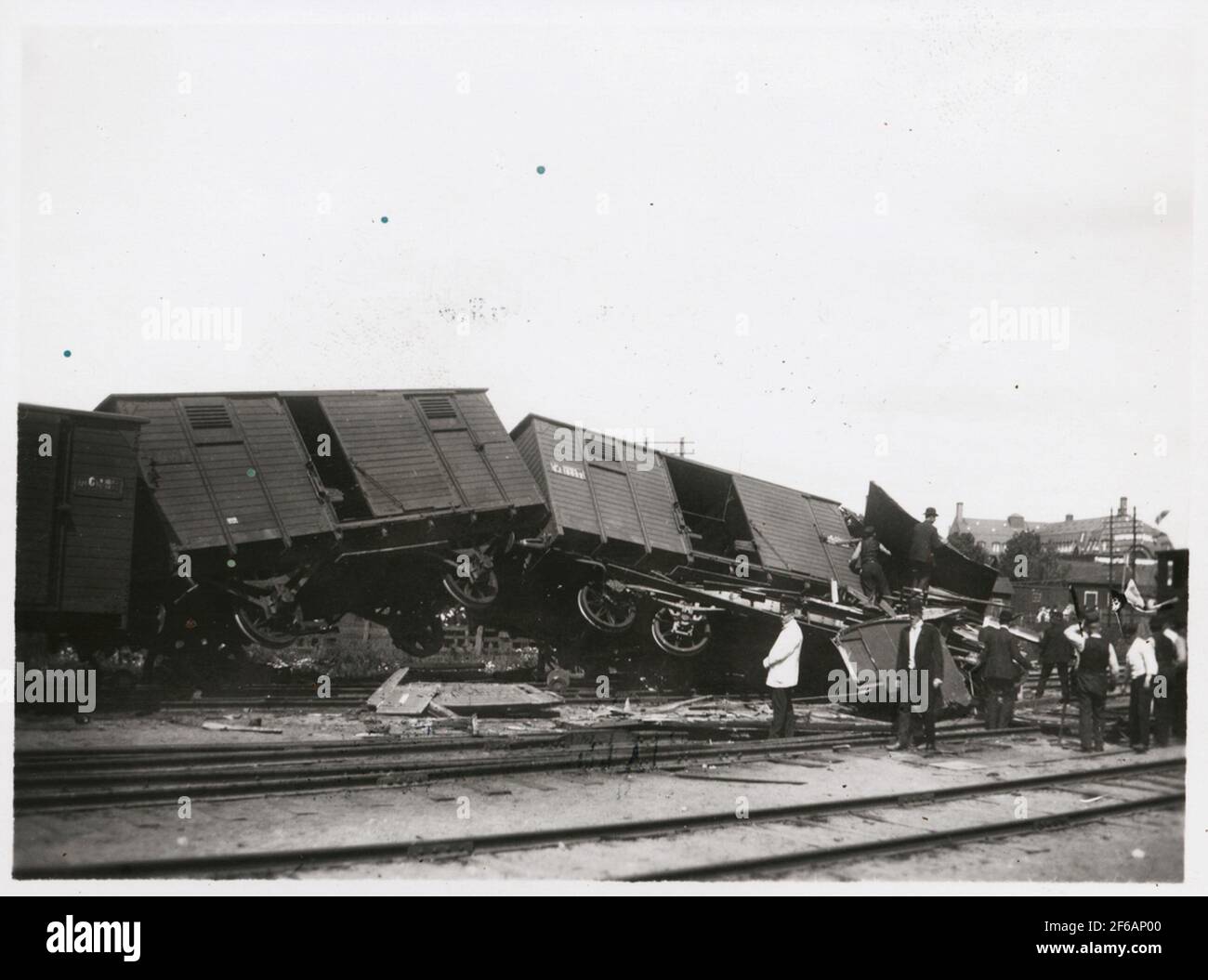 Freight wagons and crowds at rail farm after train accident Stock Photo ...
