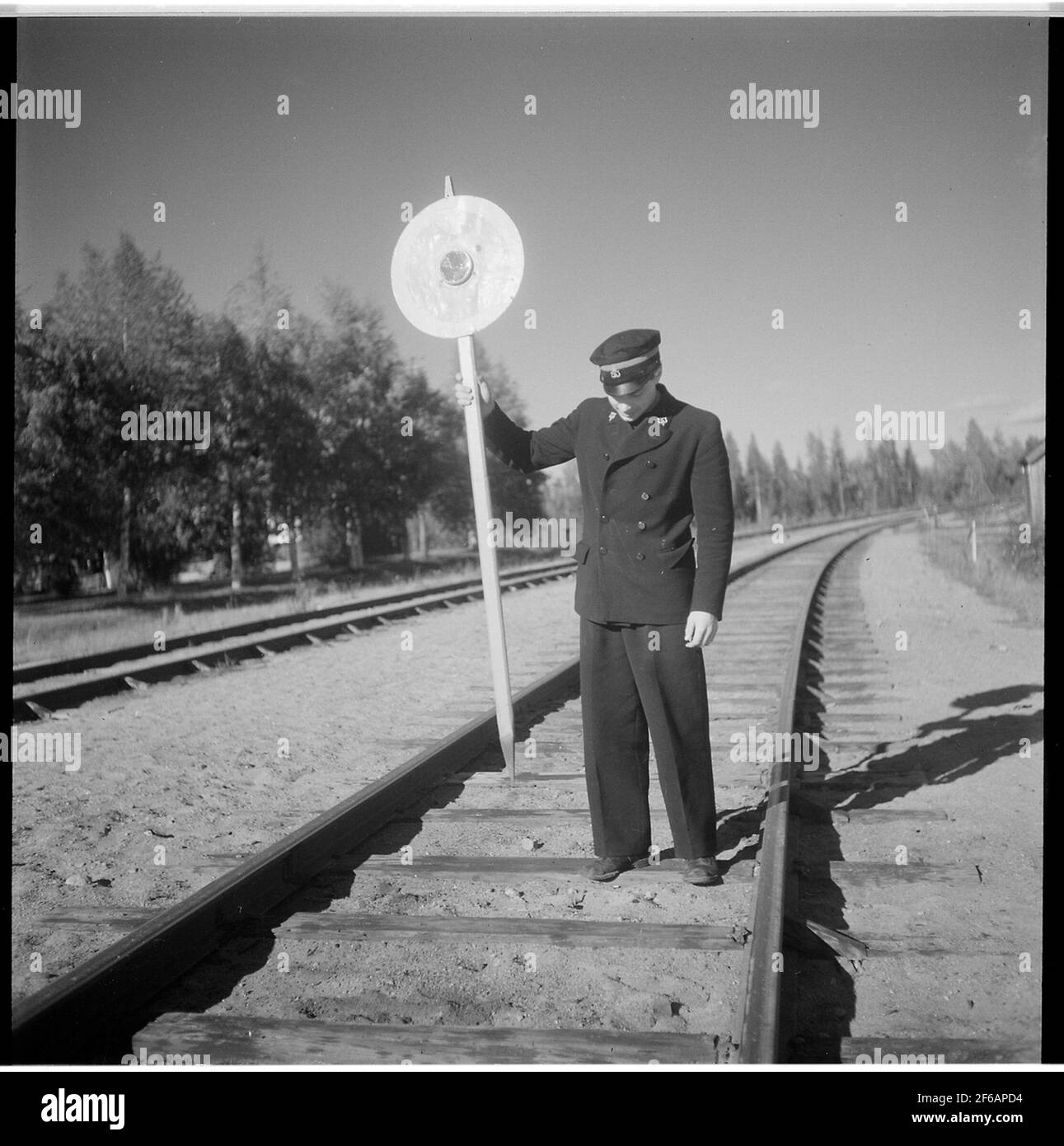 Staff with signal on the railroad Stock Photo - Alamy