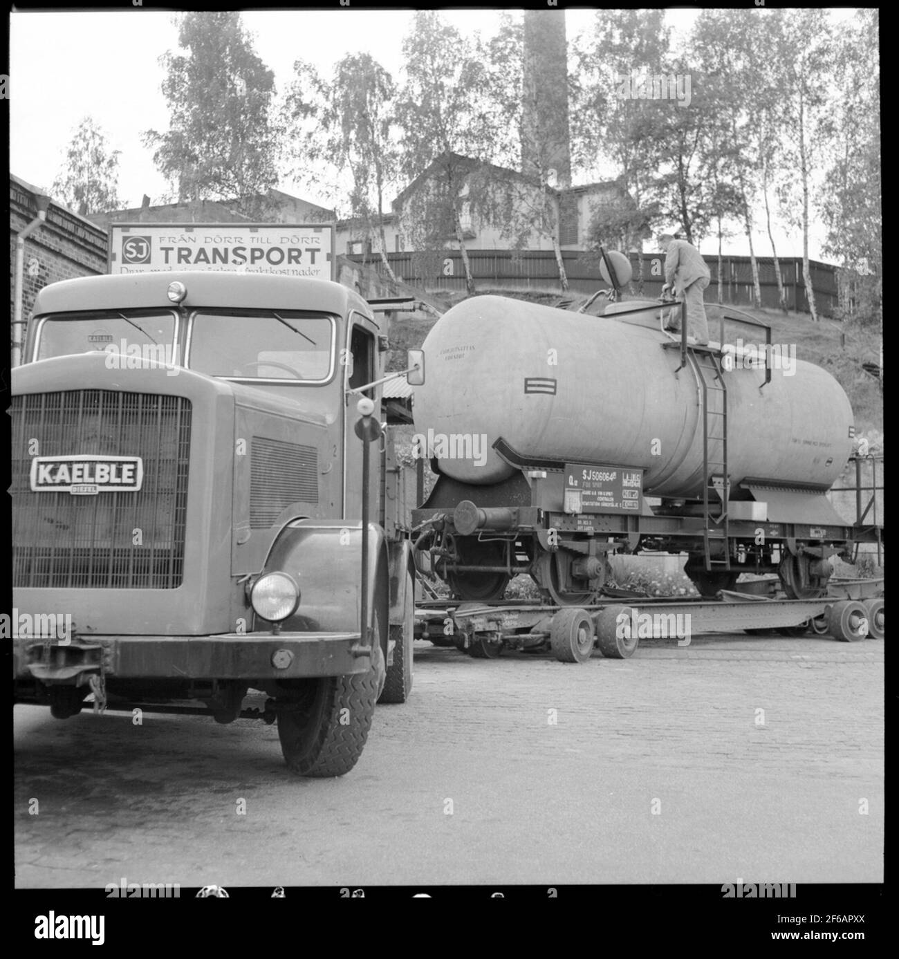 Kaelble truck with cargo bear loaded with tank carriage SJ Q12 506064 ...