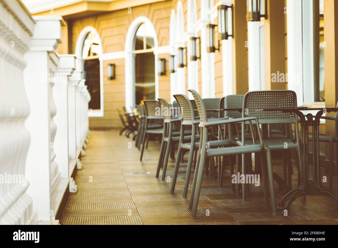restaurant balcony with tables and chairs. architecture Stock Photo - Alamy