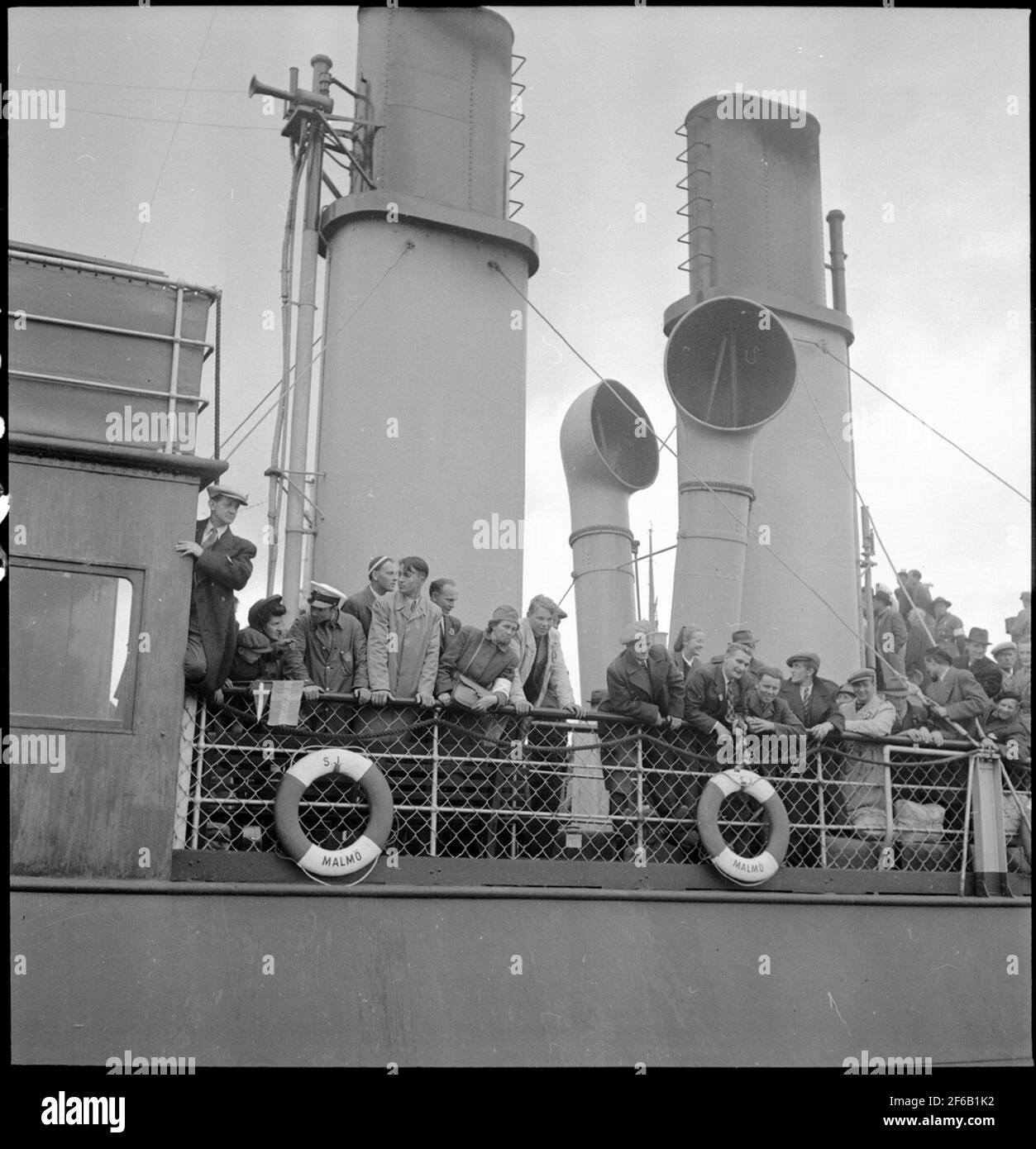 Danish refugees on the way home, aboard the train ferry Malmö. Here way ...
