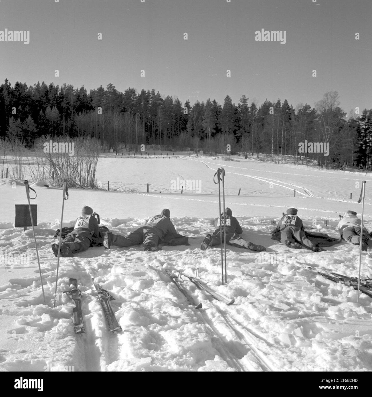 The winter competition of operation. Skis and shooting Stock Photo - Alamy