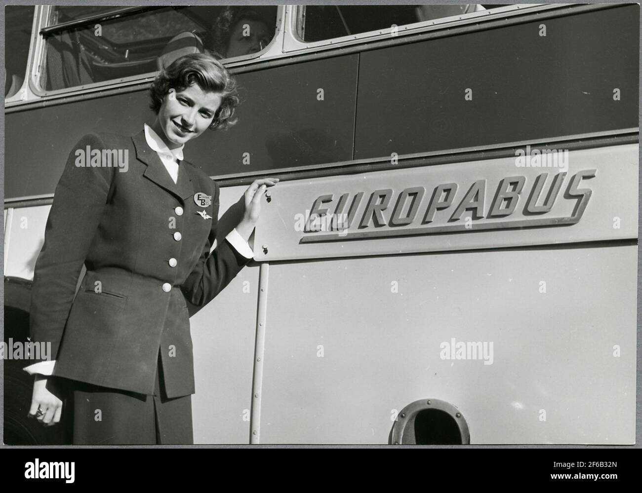 The bus hostess in front of the state's railways, SJ bus 1887 Stock ...