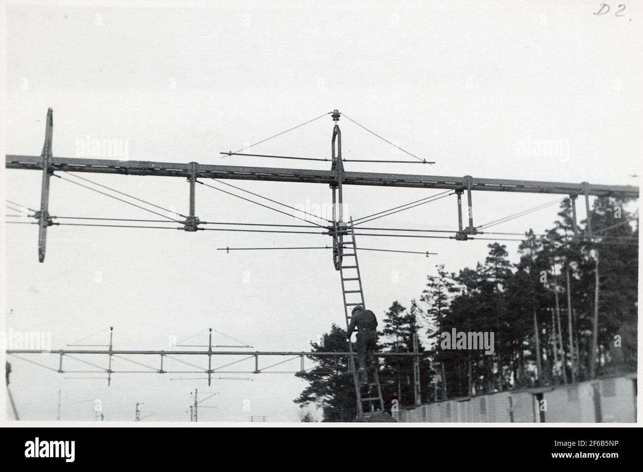 Installation of extraordinary on a contact cable bridge Stock Photo - Alamy
