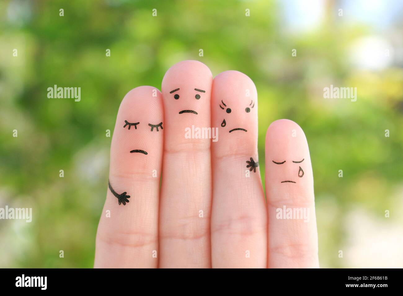 Fingers art of sad family. Concept of support in difficult situations ...