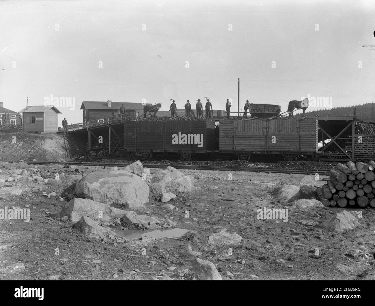 Charcoal loading. Dala - Hälsingland rail, DHDJ N1 184 and 210 Stock ...