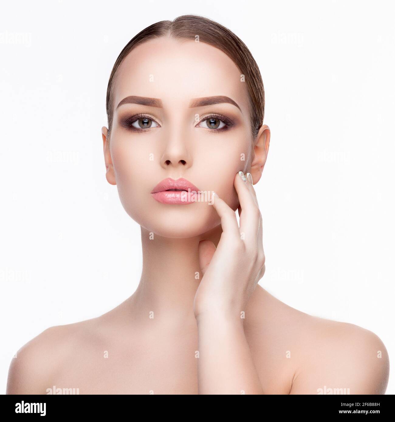 Beauty Portrait of Young Woman with Perfect Clean Fresh Skin close up ...