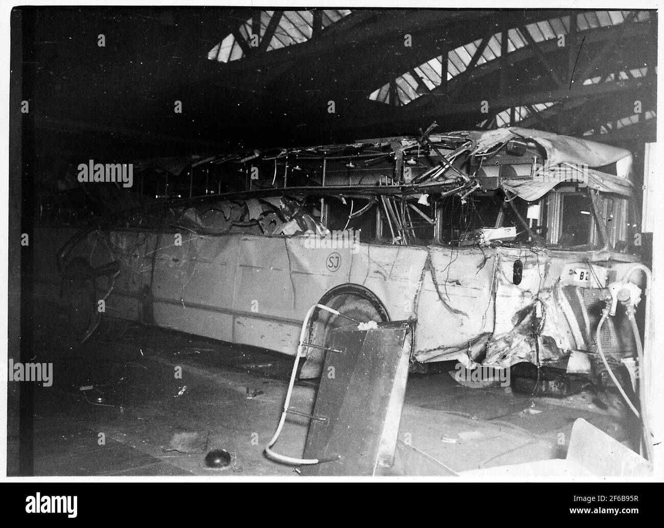 Collision Damaged Bus, State Railways, SJ Bus 2496 Stock Photo - Alamy