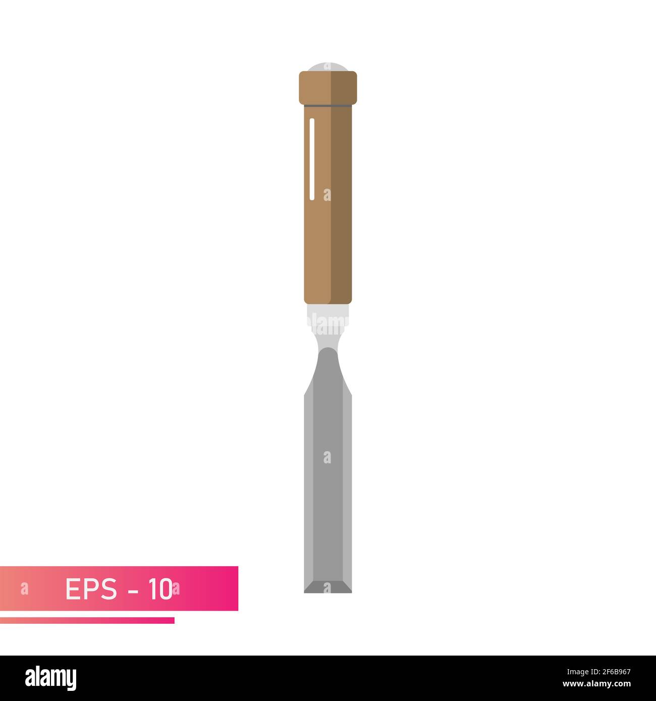 Chisel with a wooden handle in a realistic design. On a white ...