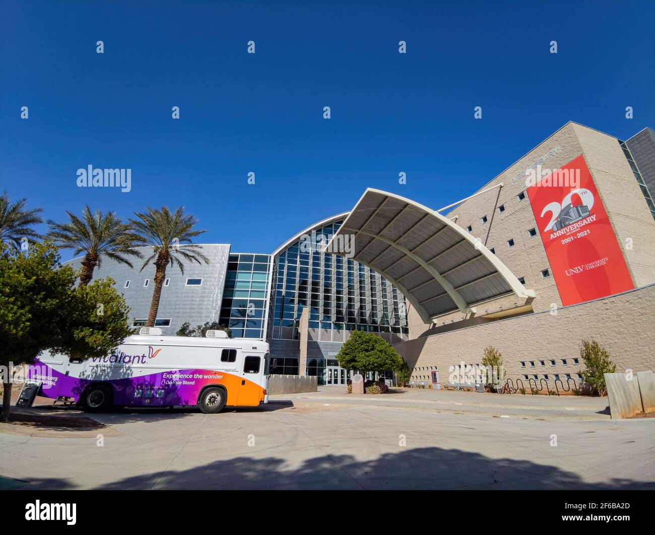 Las Vegas, MAR 30, 2021 - Vitalant Donate Blood truck parked outside of ...