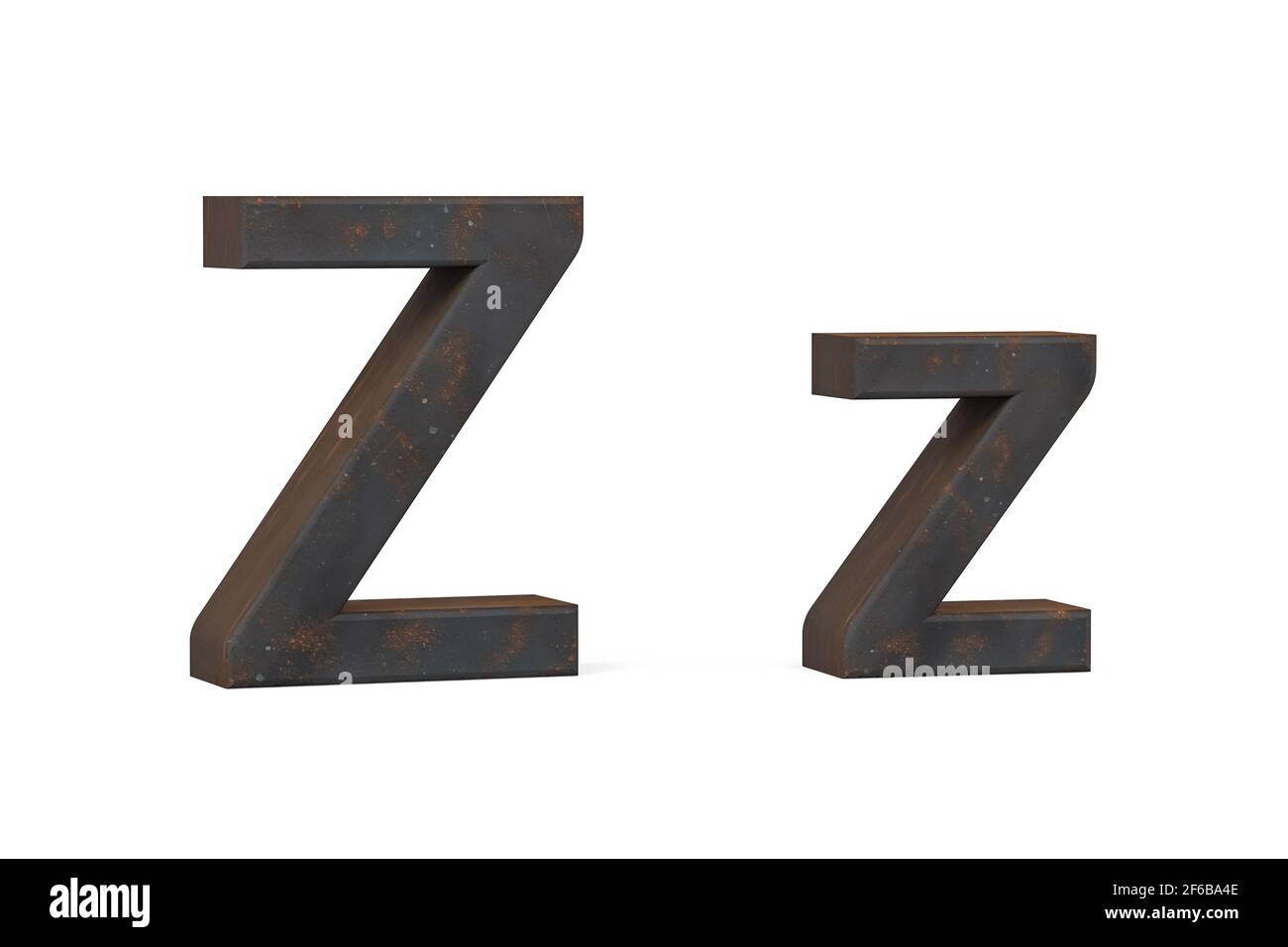 Rusty letter Z - three dimensional uppercase and lowercase Z on white ...