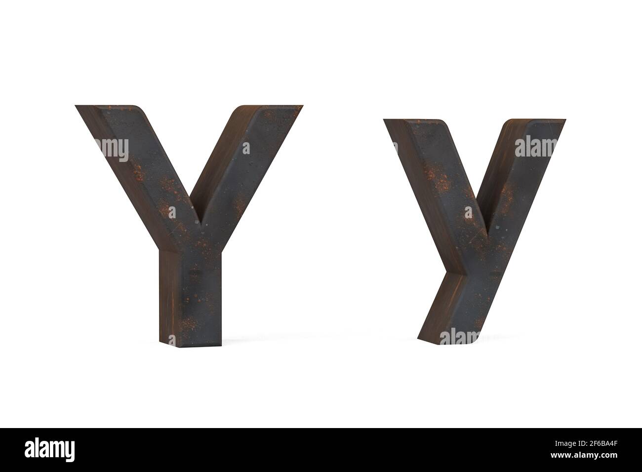Rusty letter Y - three dimensional uppercase and lowercase Y on white ...