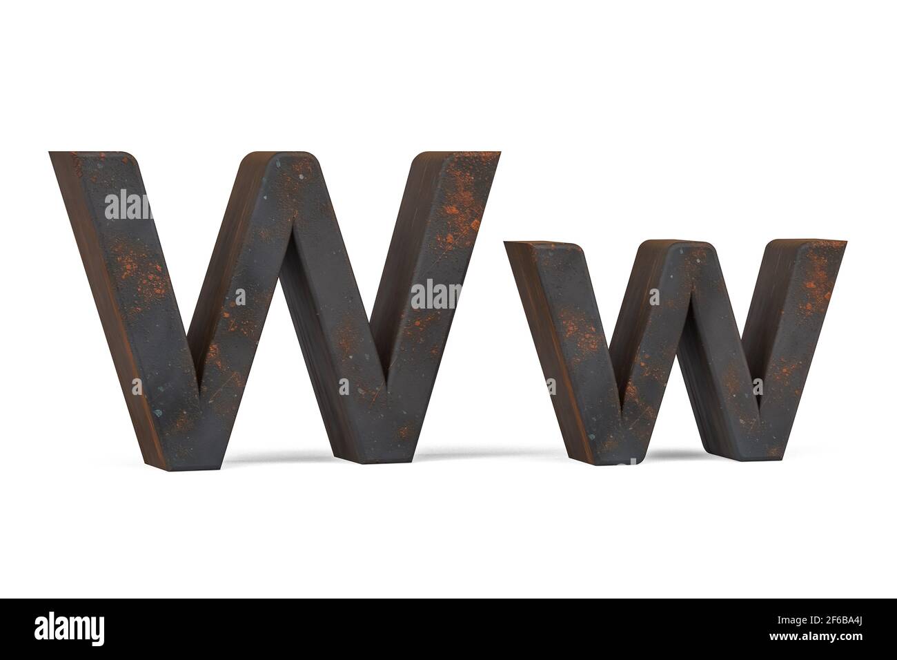 Rusty letter W - three dimensional uppercase and lowercase W on white ...