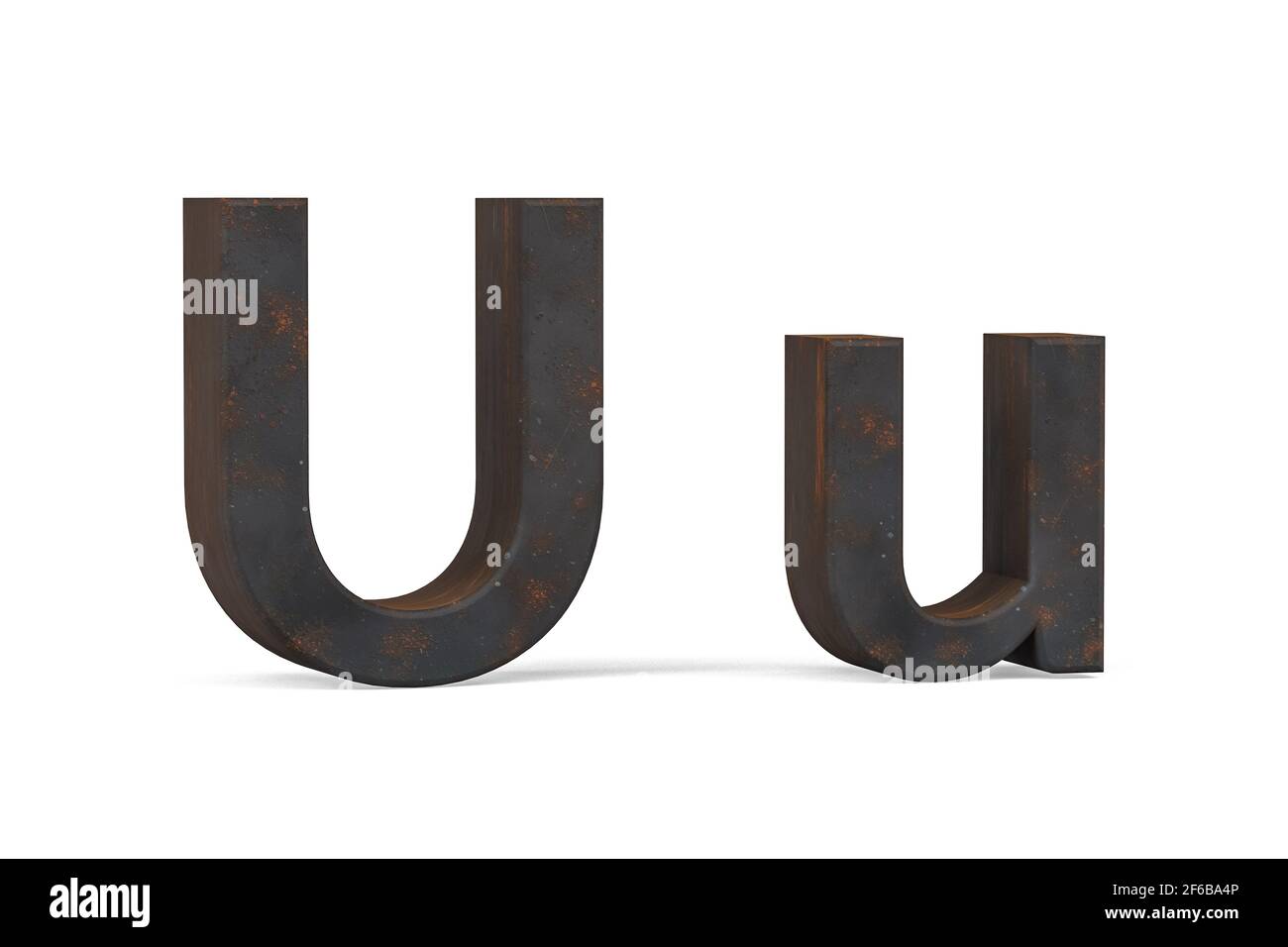 Rusty letter U - three dimensional uppercase and lowercase U on white ...