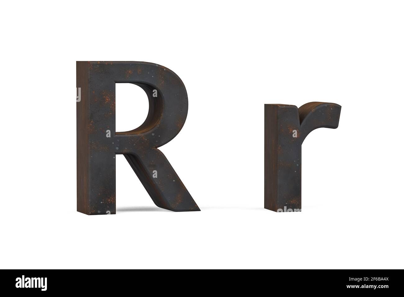 Rusty letter R - three dimensional uppercase and lowercase R on white ...