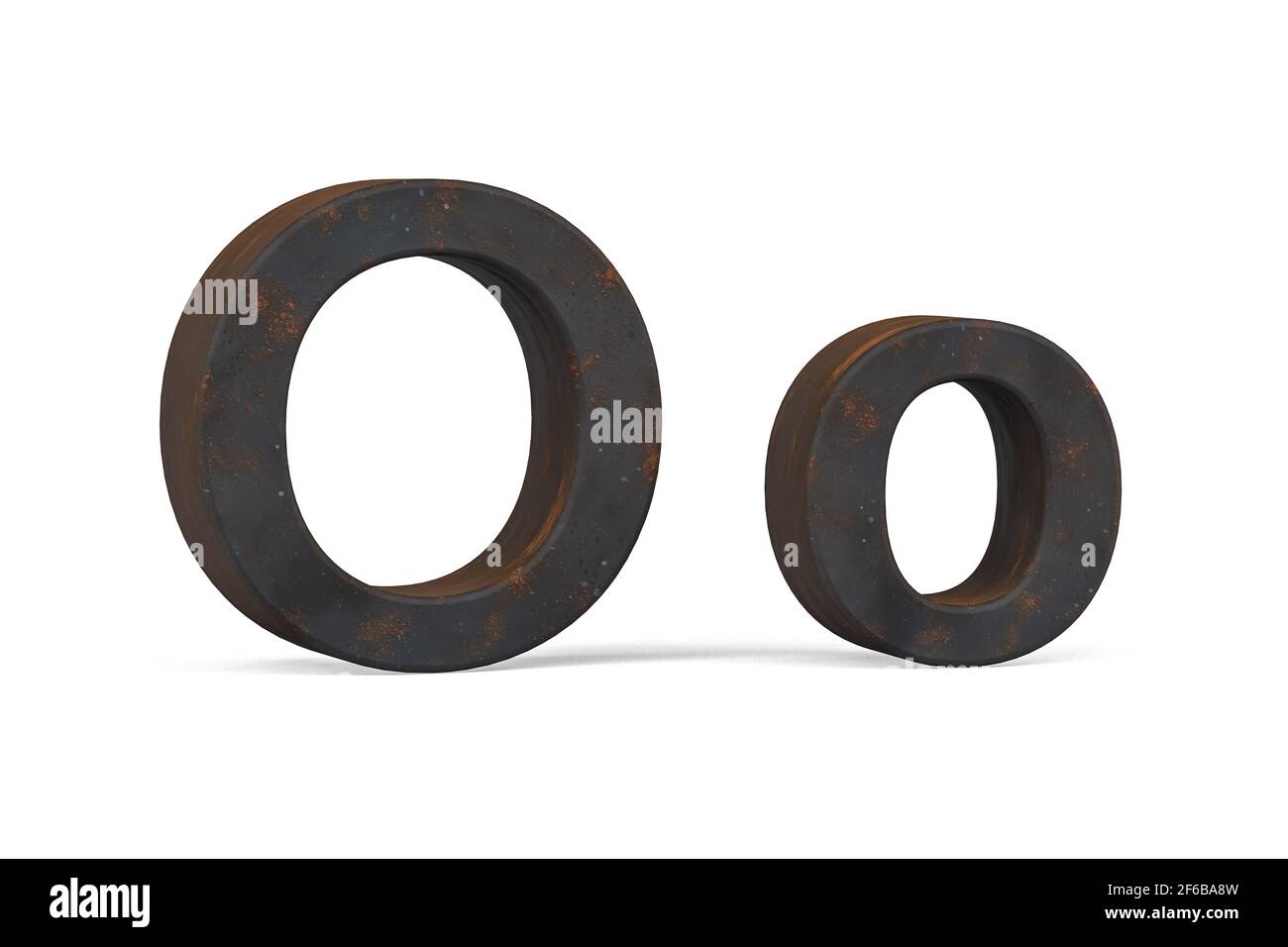 Rusty letter O - three dimensional uppercase and lowercase O on white ...