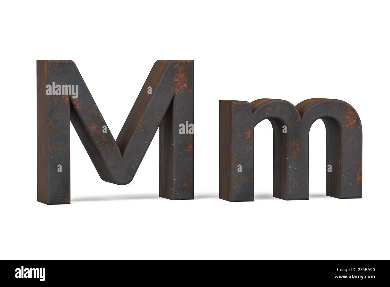 Rusty letter M - three dimensional uppercase and lowercase M on white ...