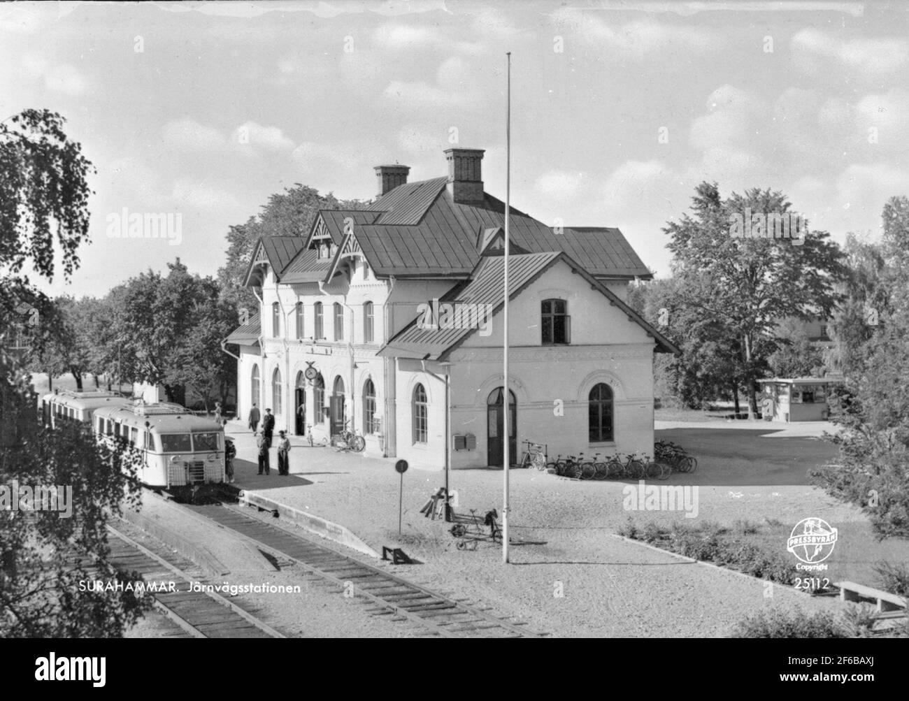 The railway station in Surahammar. On the track, the state railways, SJ ...