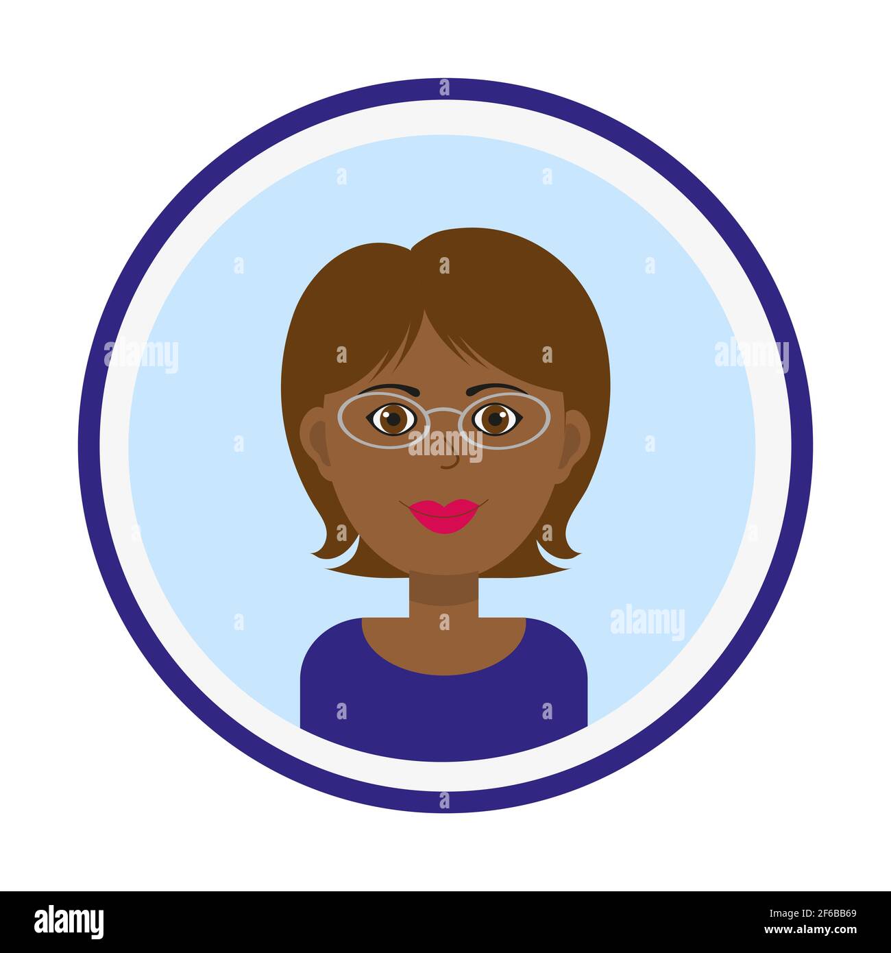 Female avatar. Cute black woman portrait on blue background. Smiling ...