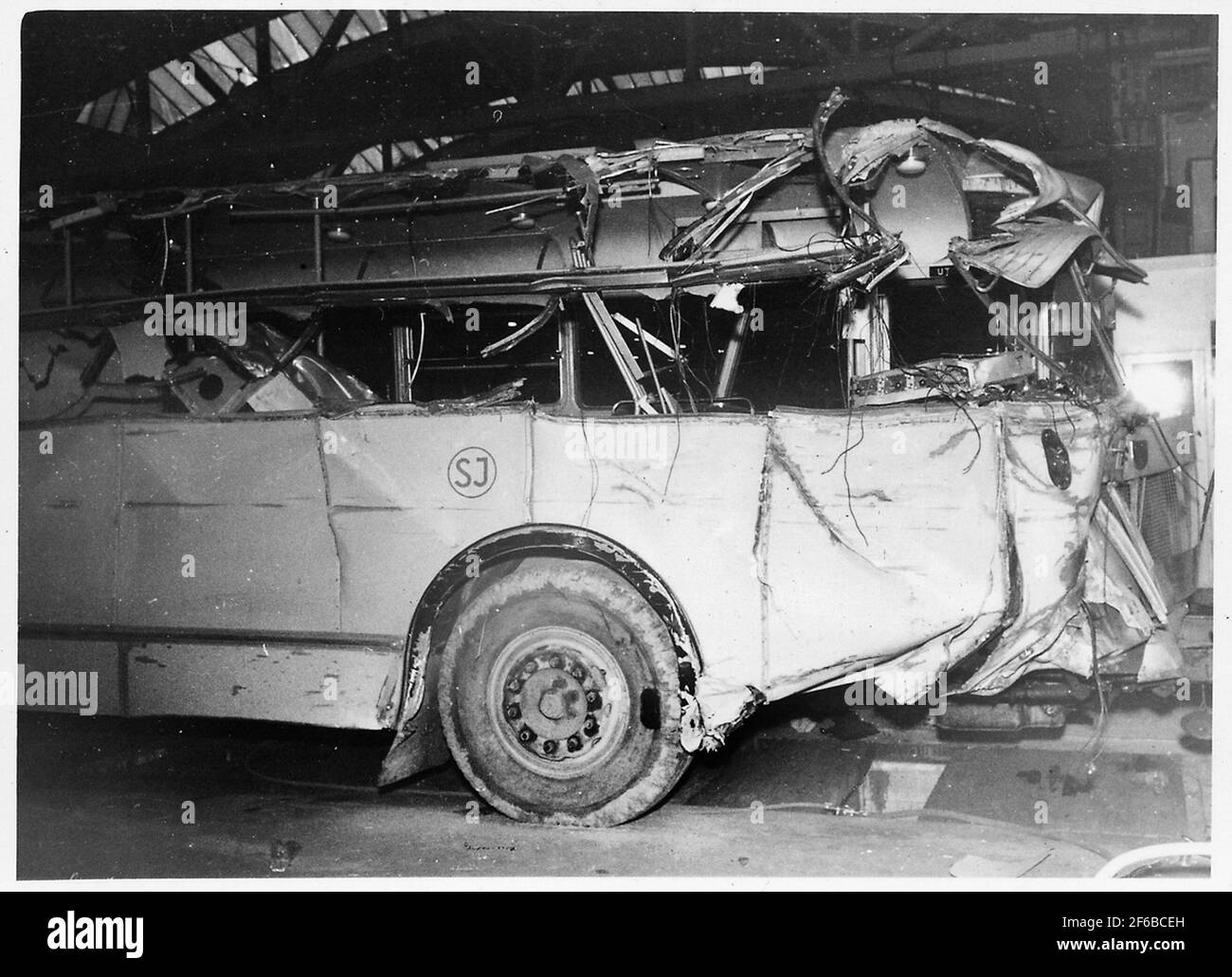 Collision Damaged Bus, State Railways, SJ Bus 2496 Stock Photo - Alamy