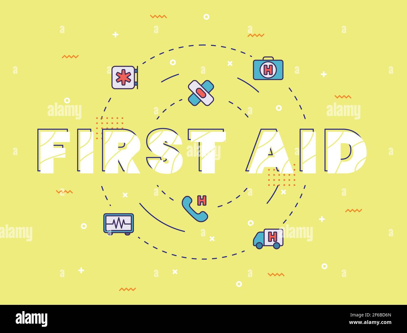 first aid typography around medical icon with outline style vector ...
