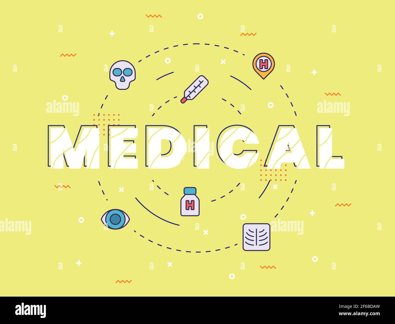 medical typography around medical icon with outline style vector design ...