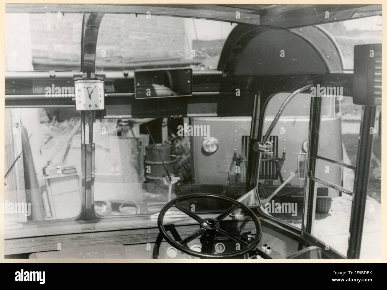 Interior at driver's seat on bus Stock Photo - Alamy